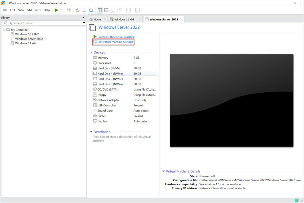 Install Windows 11/Server 2022 in VMware Workstation 17 Pro
