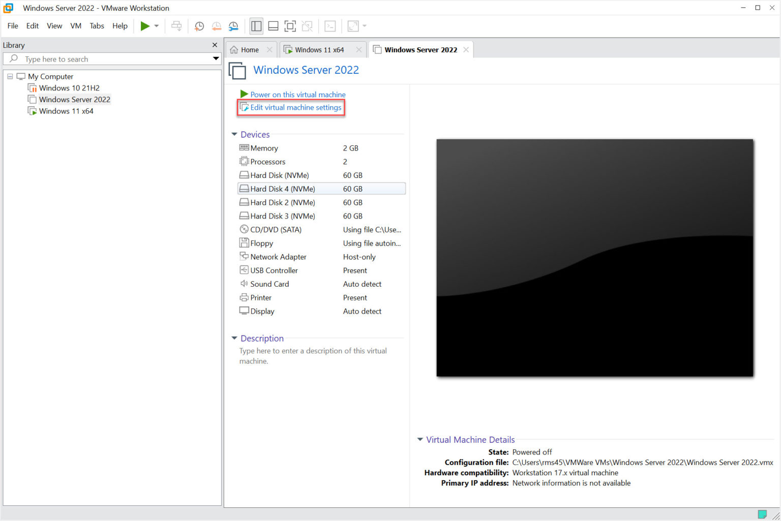 Install Windows 11/Server 2022 in VMware Workstation 17 Pro